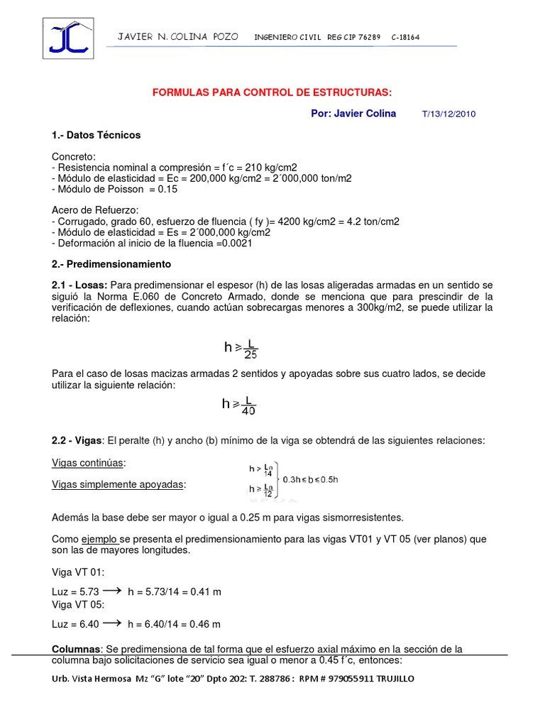 Fórmulas para Cálculo Estructural en Ingeniería Civil | PDF | Fundación ...