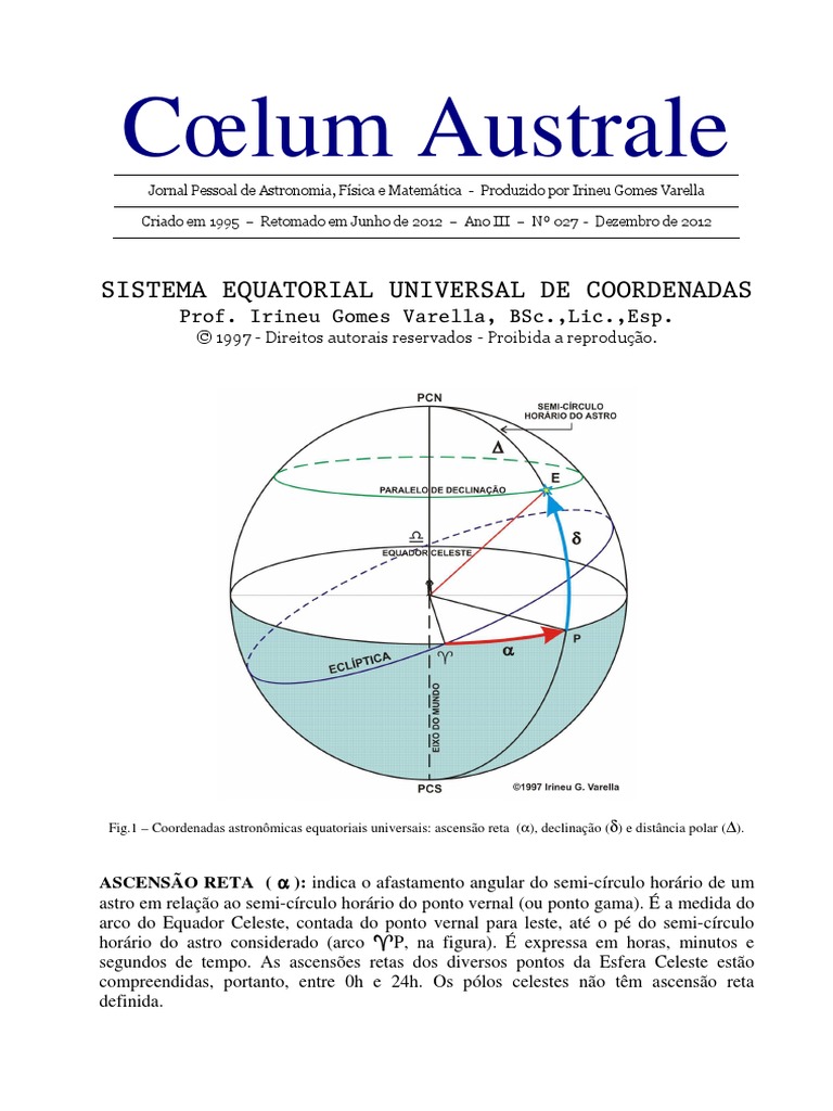 Sistema Equatorial Universal de Coordenadas | PDF | Astrometria | Geografia