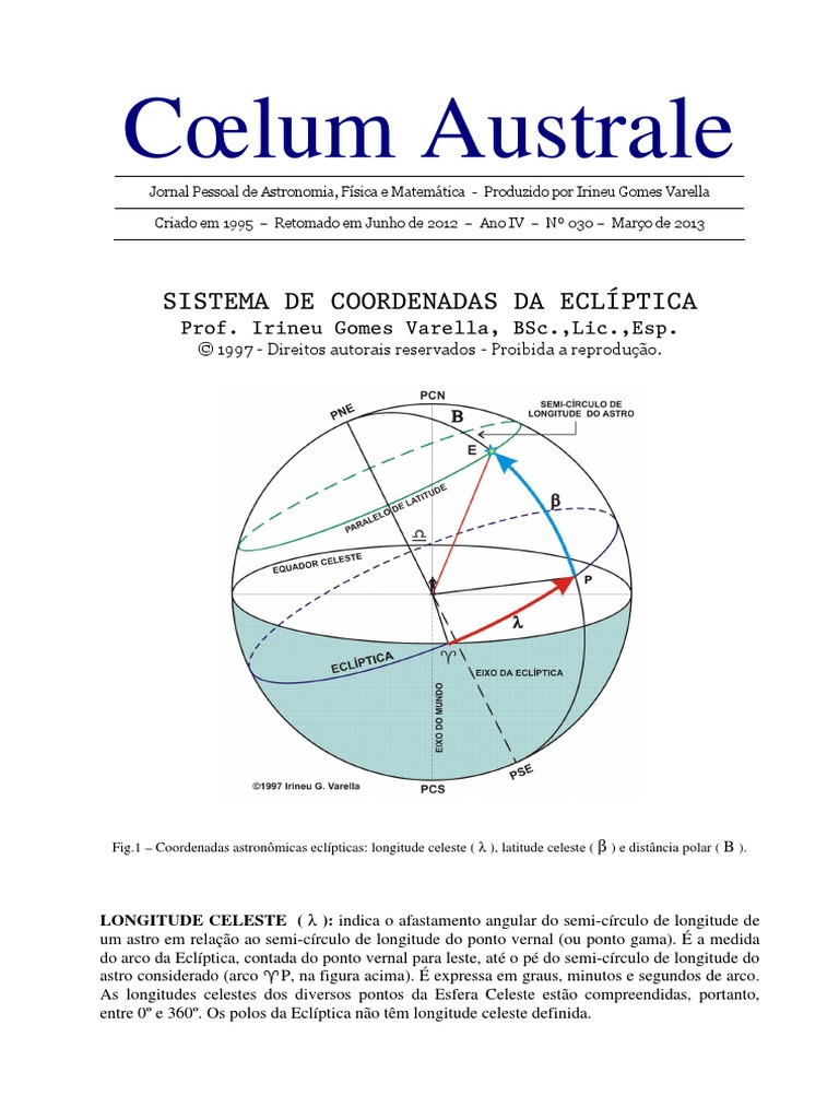Sistema de Coordenadas Da Eclíptica | PDF | Longitude | Astrofísica
