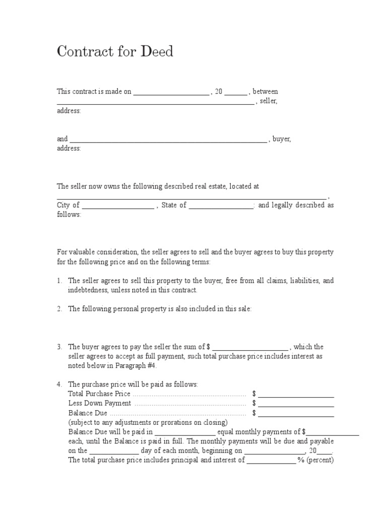 Contract For Deed | PDF | Deed | Sales