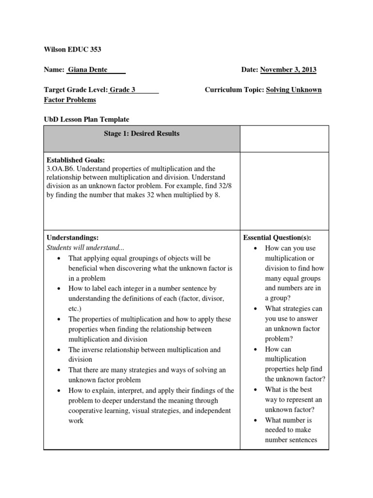Math Lesson Plan 3rd Grade Educ 353 | PDF | Multiplication | Teachers