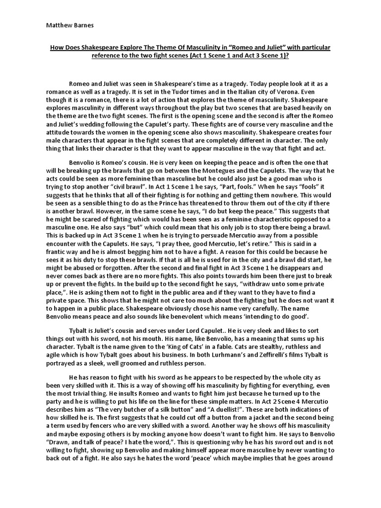 Masculinity in Romeo and Juliet | PDF | Characters In Romeo And Juliet