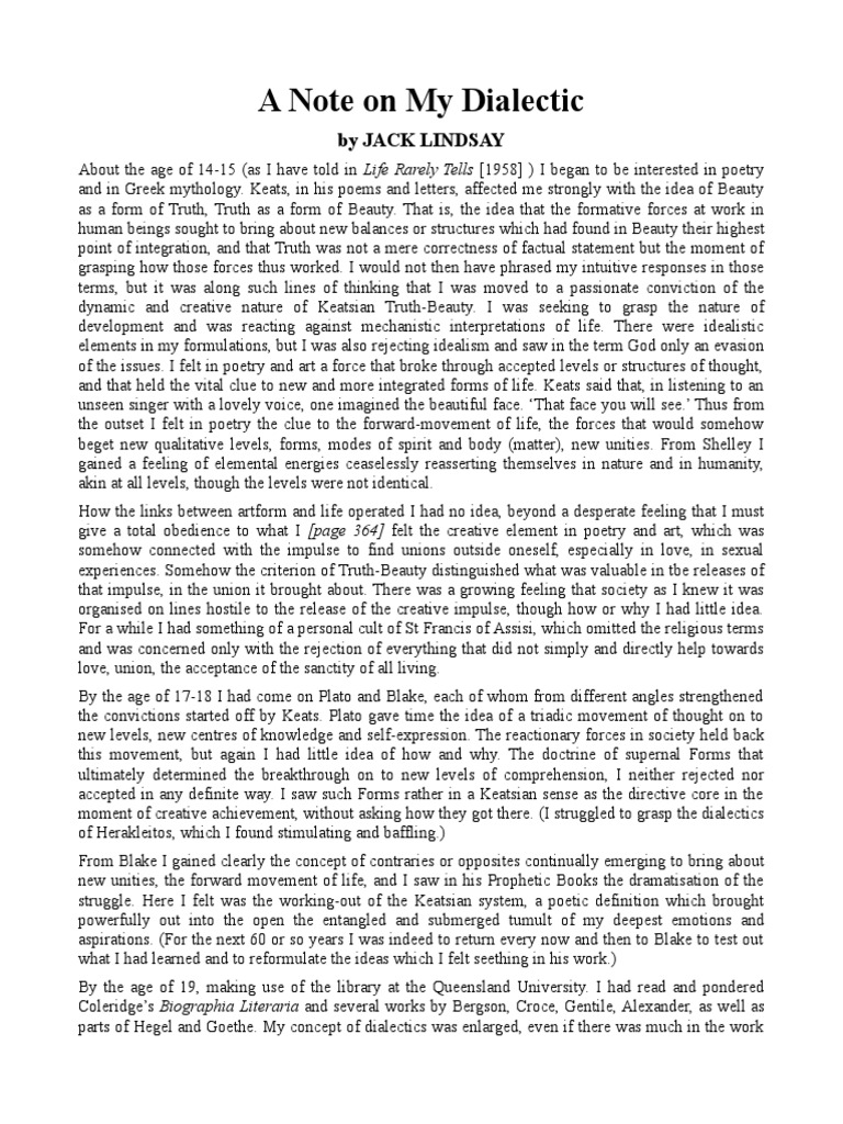 Jack Lindsay A Note On My Dialectic | Download Free PDF | Science ...