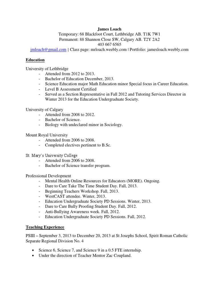 Resume Draft PDF Teachers Science