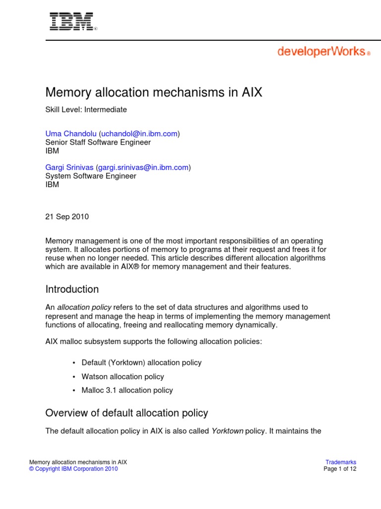 Memory Allocation Mechanisms in AIX | PDF | Computer Engineering ...