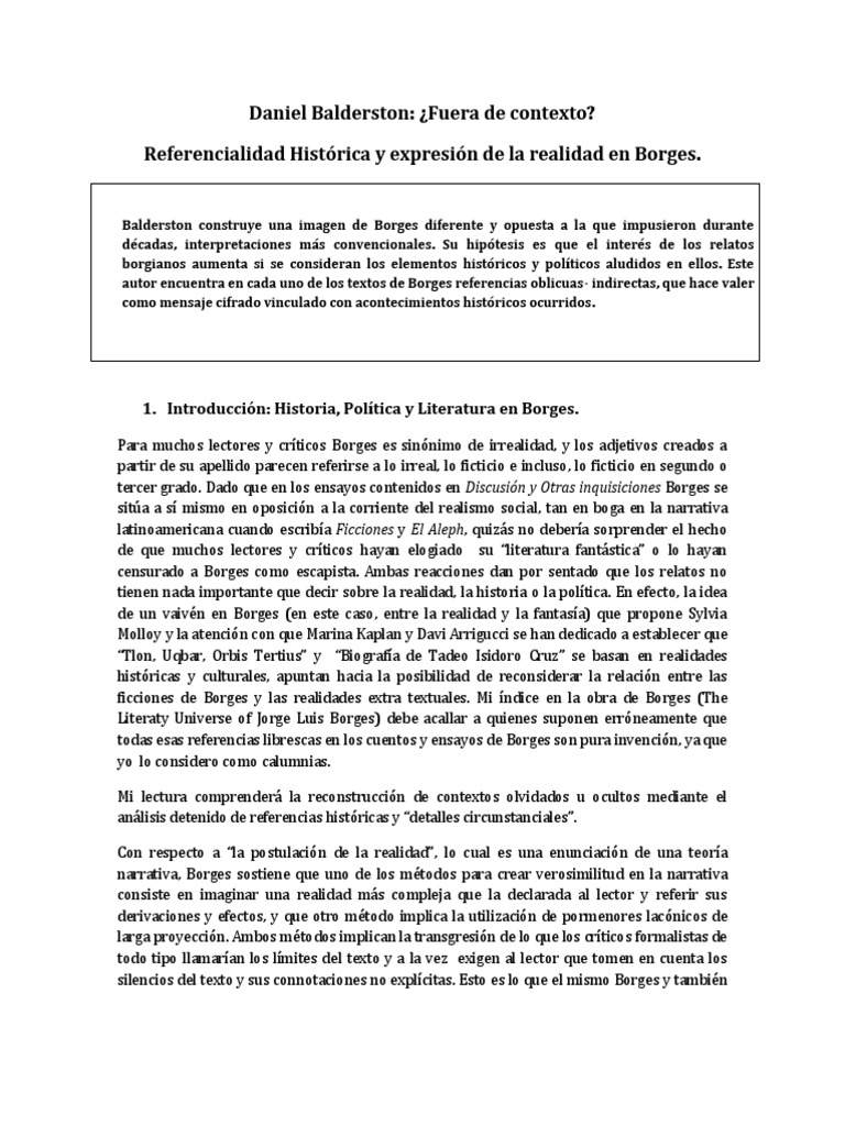Daniel Balderston | PDF | Lectura (proceso) | Intelectual