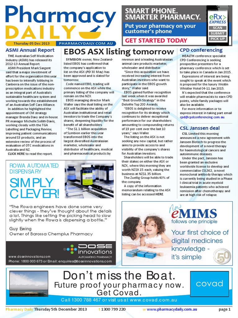Pharmacy Daily For Thu 05 Dec 2013 - EBOS ASX Listing Tomorrow, CHC ...