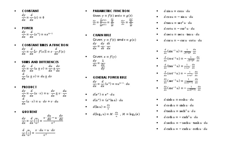 Differentiation Formulas | PDF