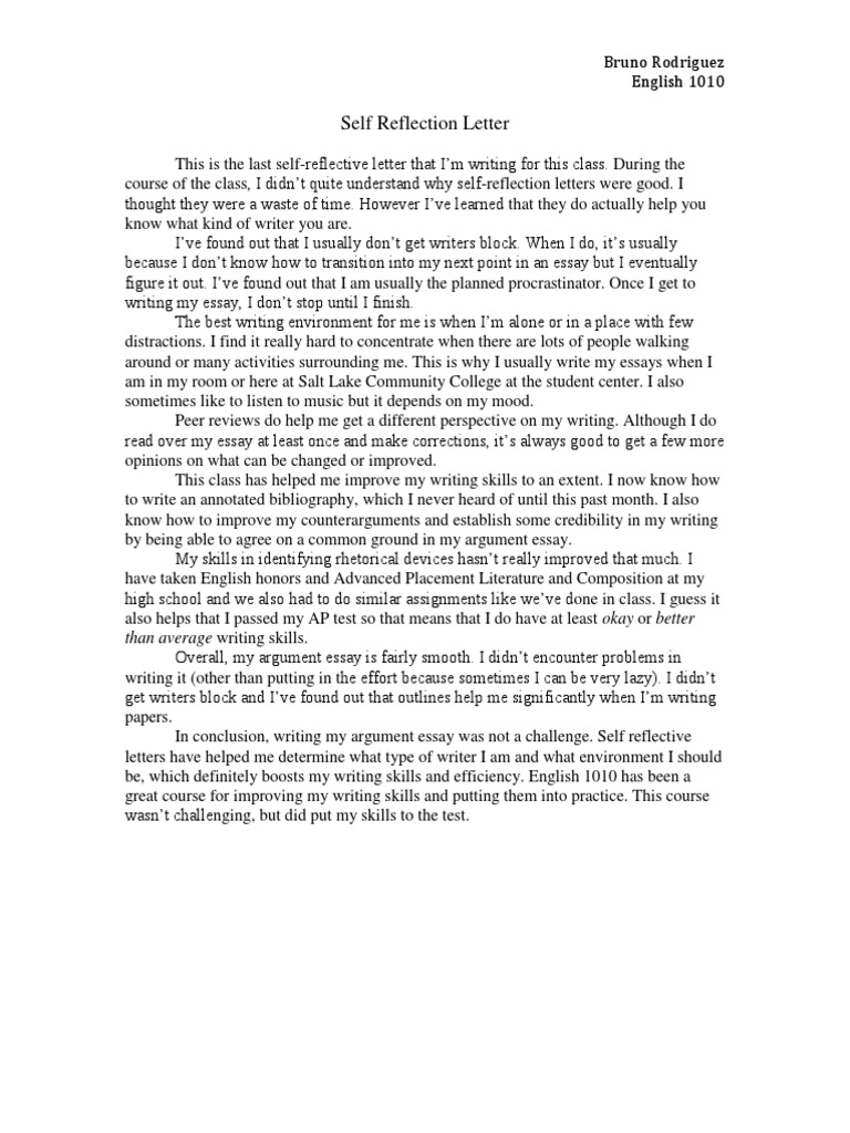 Self Reflective Letter Arg Essay | PDF | Advanced Placement | Essays