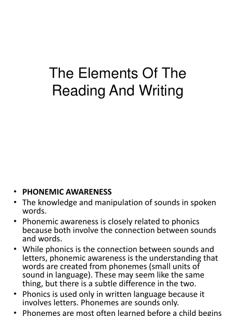 The Elements of The Reading and Writing | PDF | Phonics | Reading (Process)