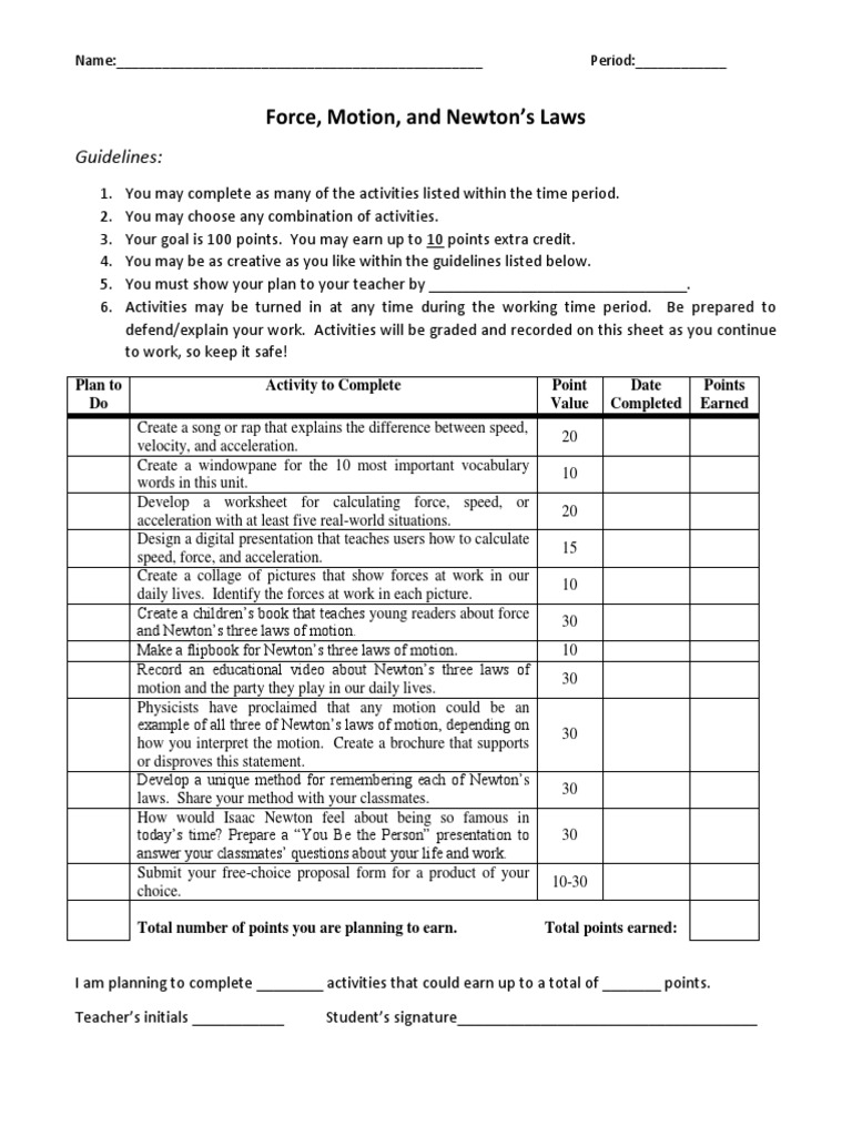 Activities for Newton's Laws of Motion | PDF | Newton's Laws Of Motion ...