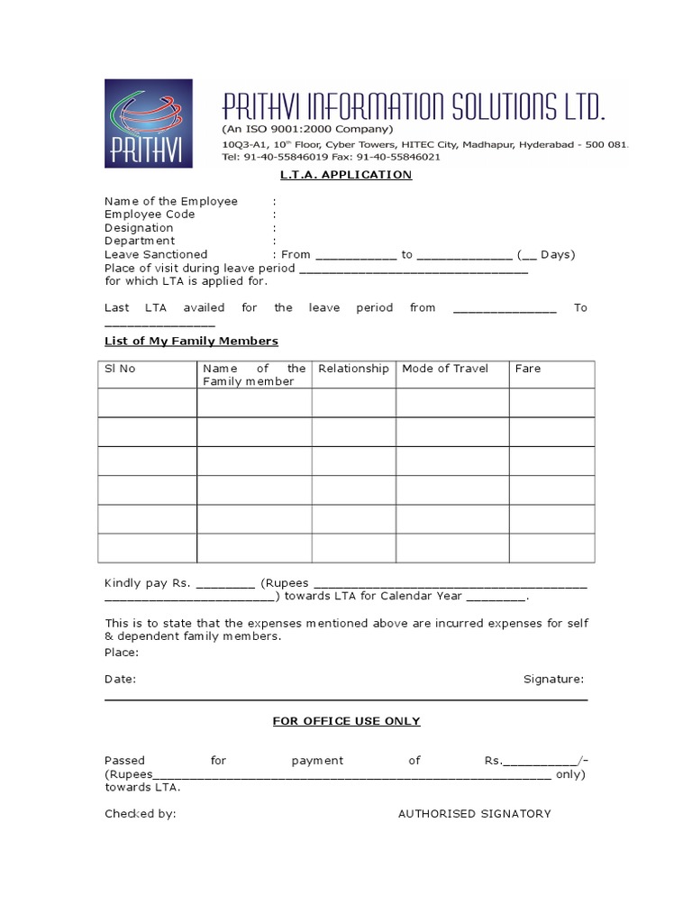 LTA Application Form | PDF | Finance & Money Management