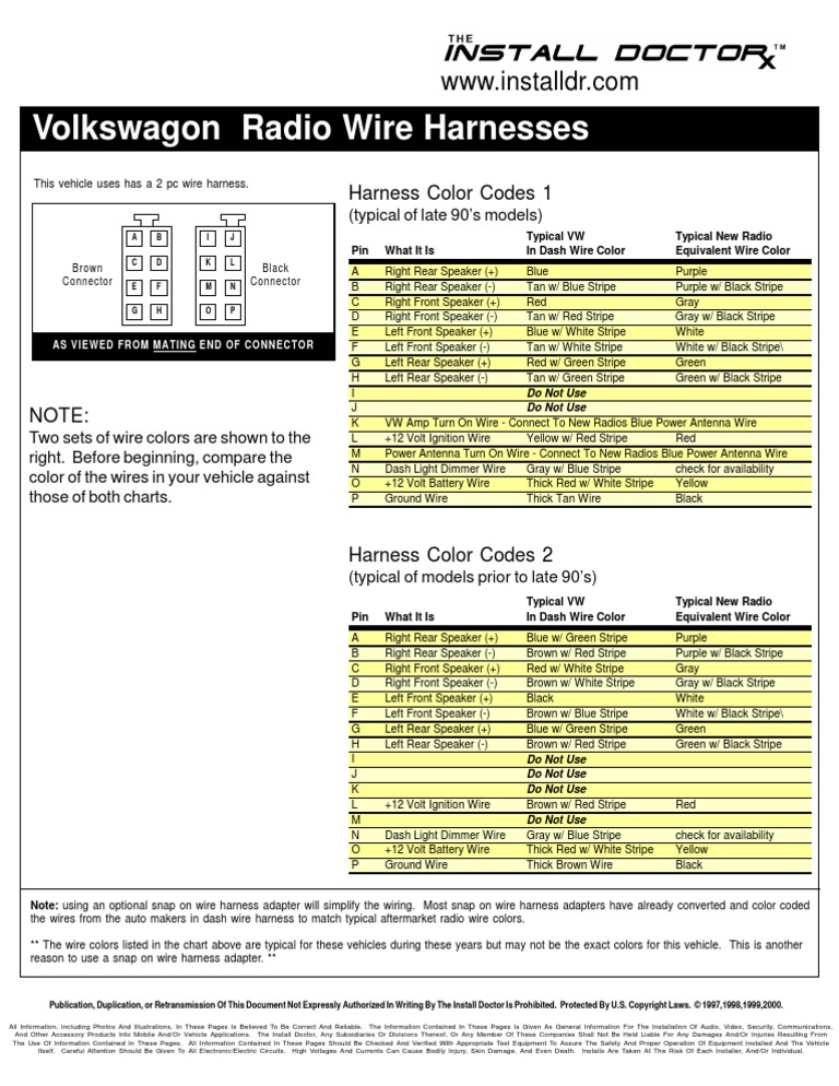Vw Wiring Diagram Color Codes