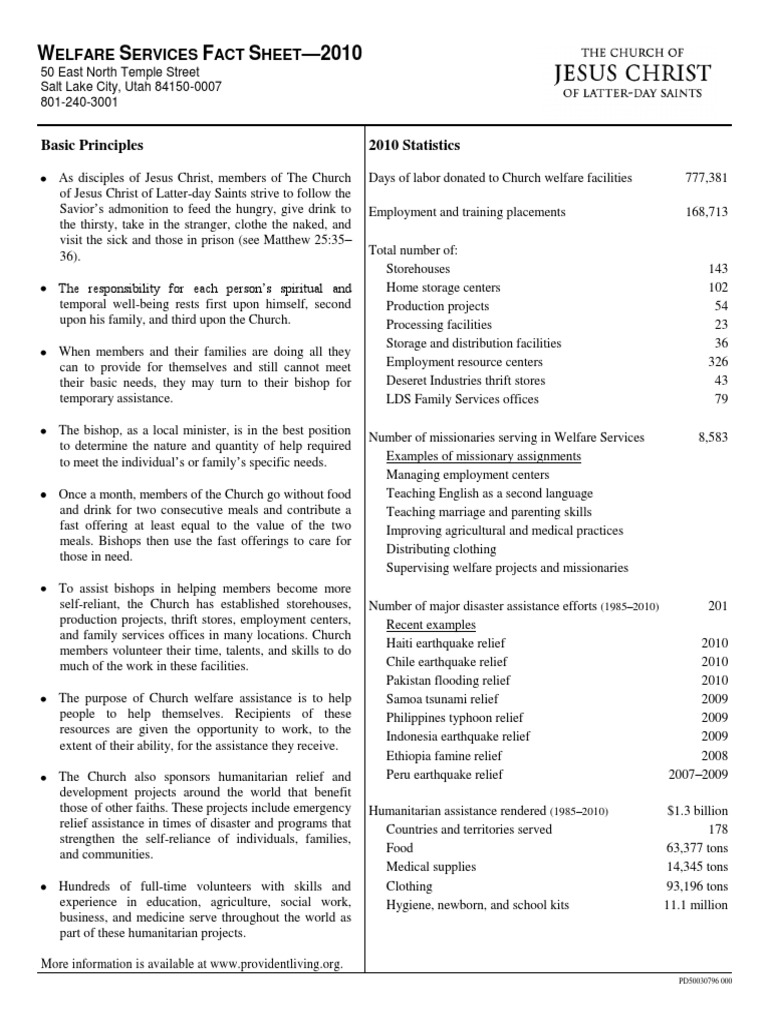 2010 LDS Welfare Fact Sheet English | PDF | The Church Of Jesus Christ ...