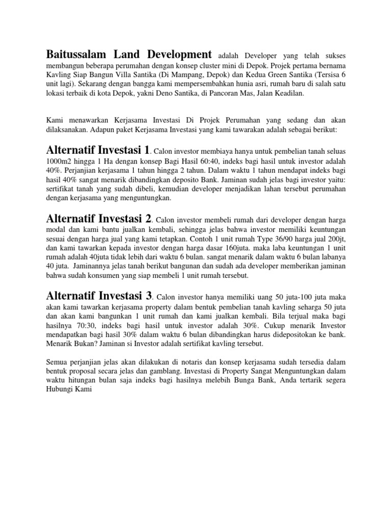 Contoh Proposal Investasi Perumahan | PDF