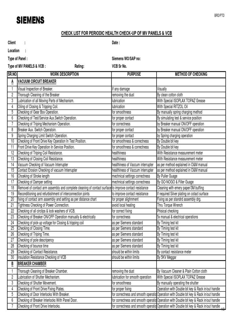 MV Panel & VCB Maintenance Checklist | PDF | Electrical Wiring | Screw