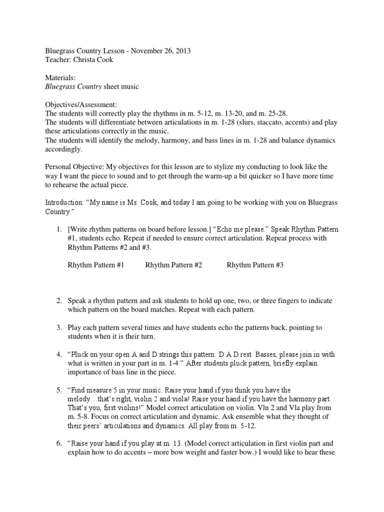 Bluegrass Country Lesson Plan | PDF | Violin | Double Bass