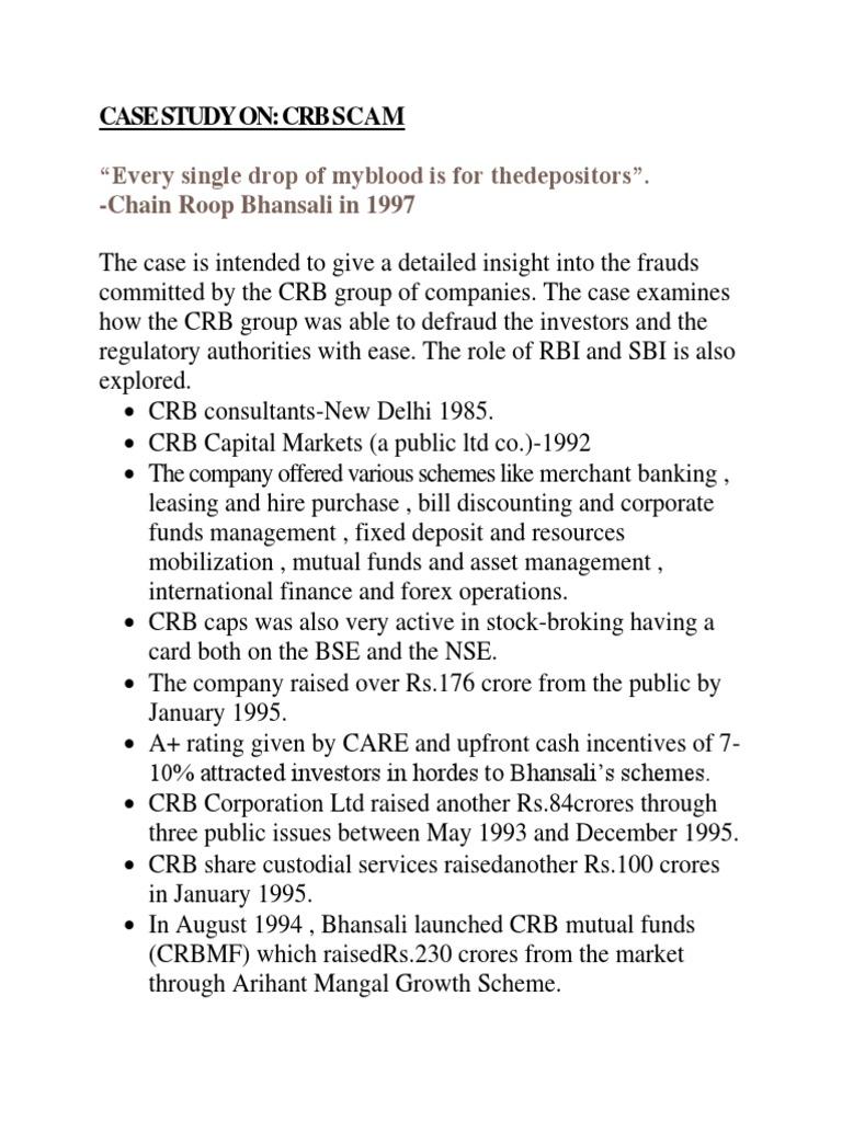 Case Study On CRB SCAM | PDF | Mutual Funds | Dividend