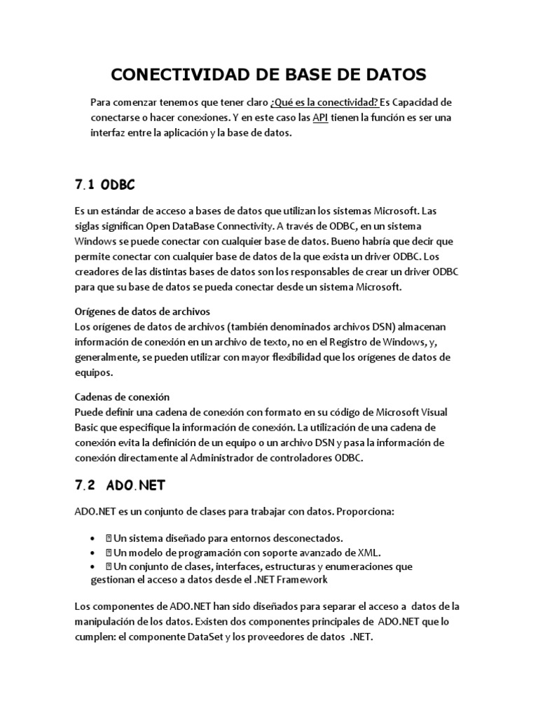 Conectividad De Base De Datos Pdf Active X Data Objects Framework
