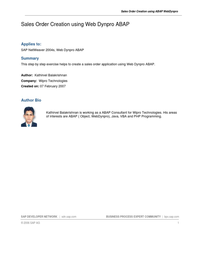 Sales Order Creation Using Web Dynpro ABAP | PDF | Information Technology Management | Computer ...