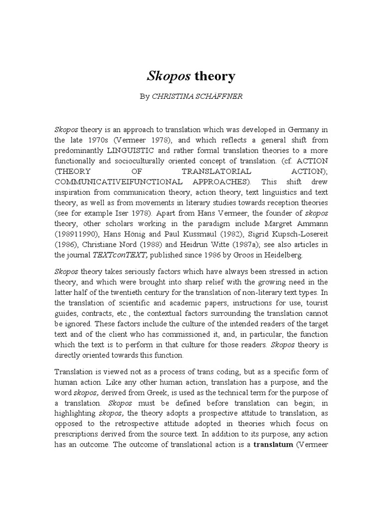 Skopos Theory. Schaeffner | PDF | Translations | Theory