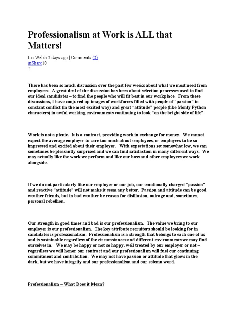 Professionalism at Work: What it Means and Why it Matters | PDF ...