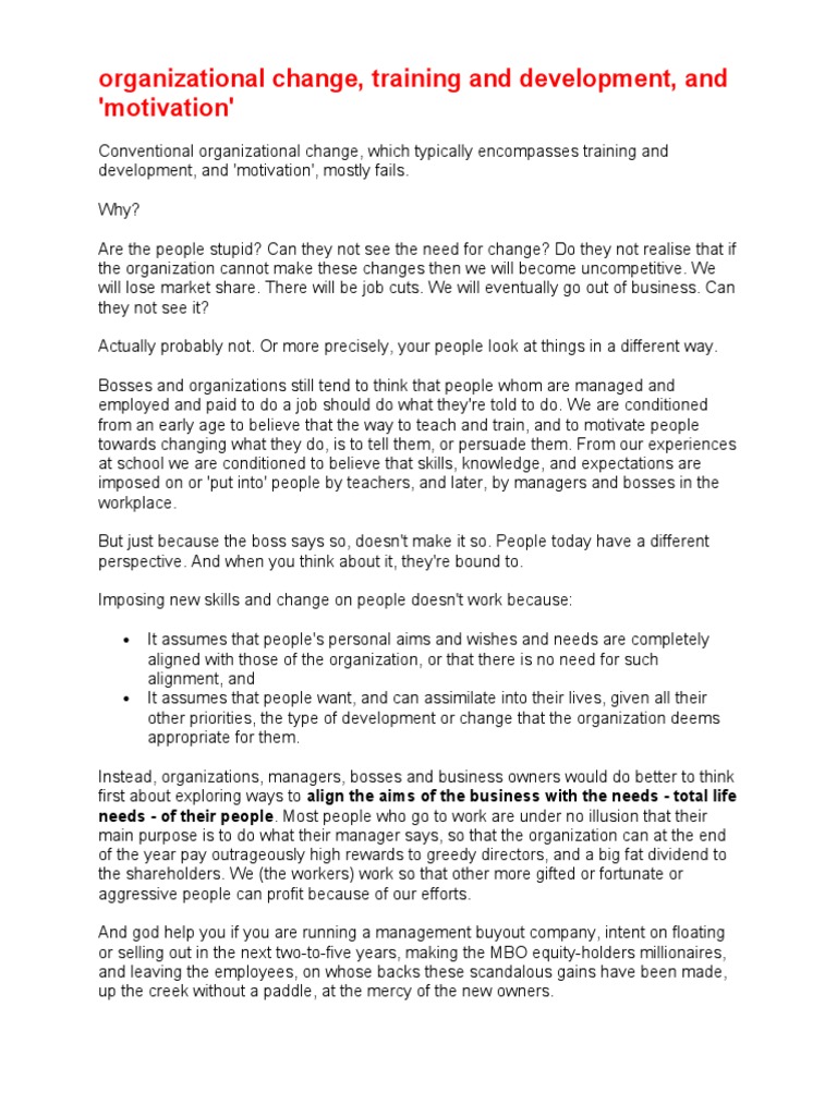 Organizational Change, Training and Development, and 'Motivation' | PDF ...