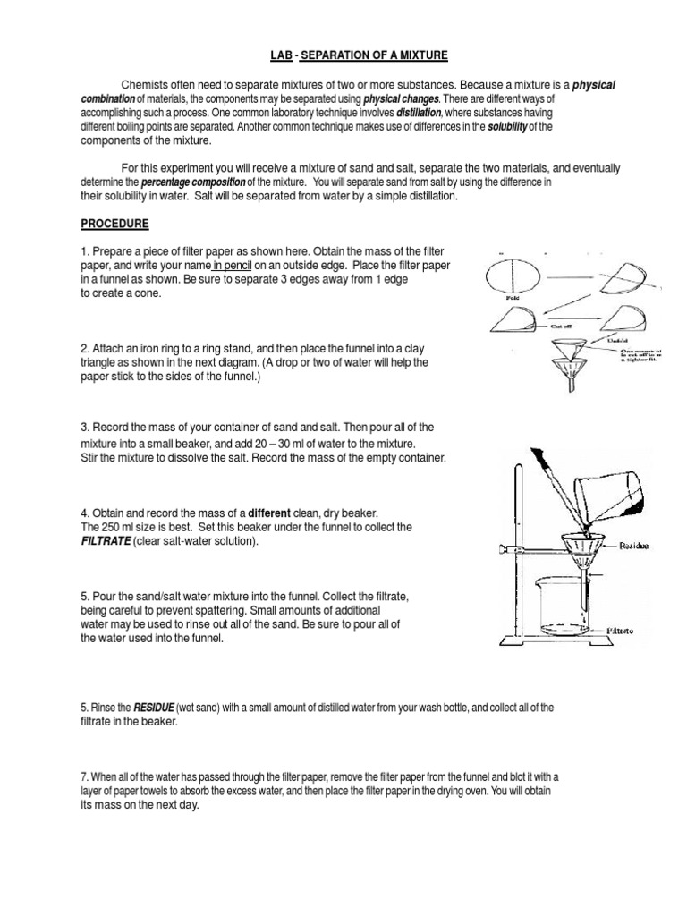 Worksheet Separation Mixture | PDF | Filtration | Mixture