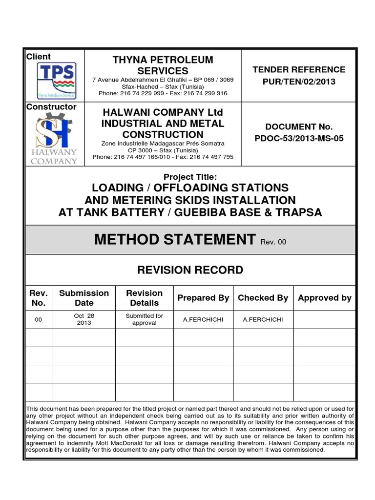 Method Statement: Loading / Offloading Stations and Metering Skids ...