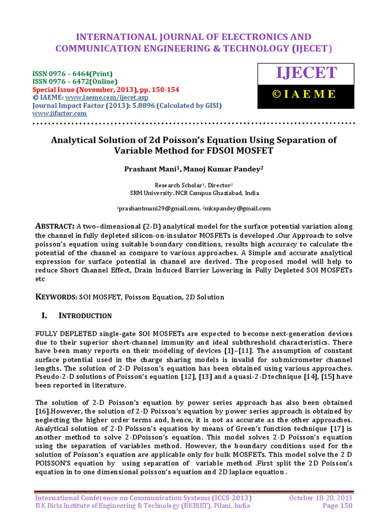 Analytical Solution of 2d Poisson's Equation Using Separation of ...