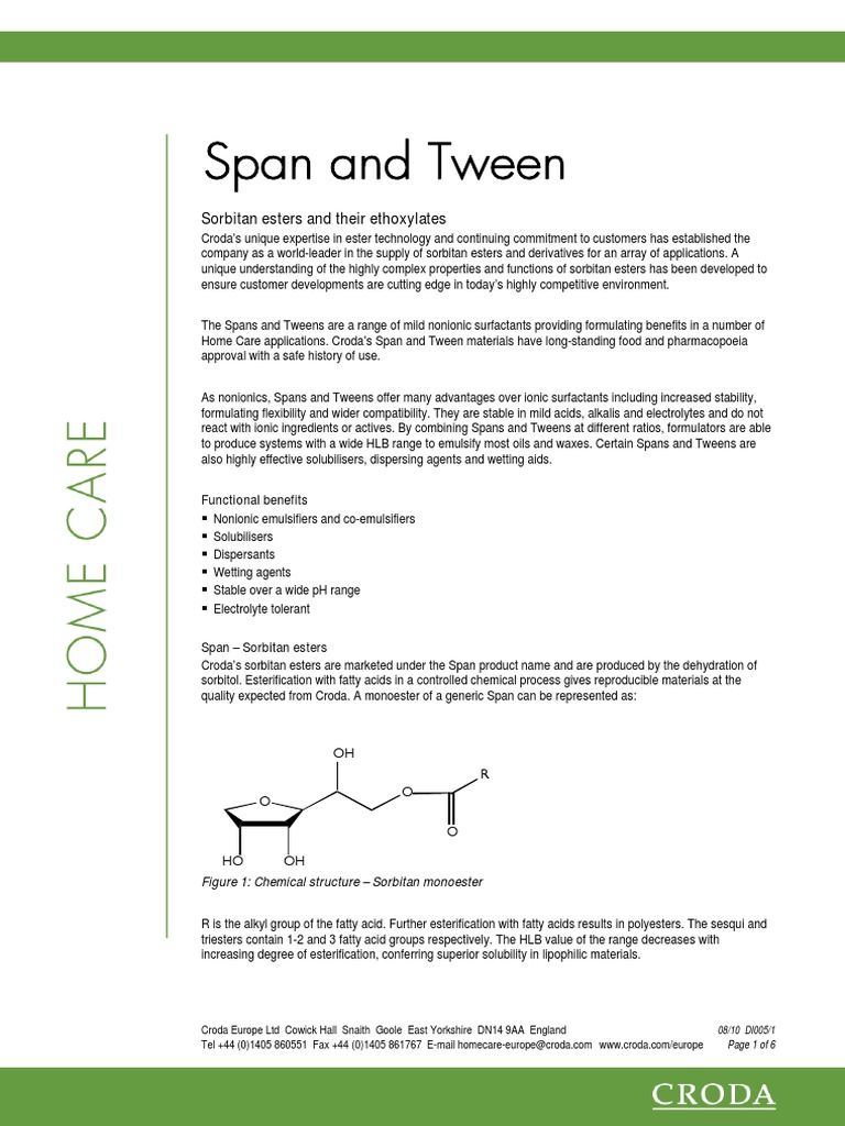 Span Tween | PDF | Emulsion | Ester