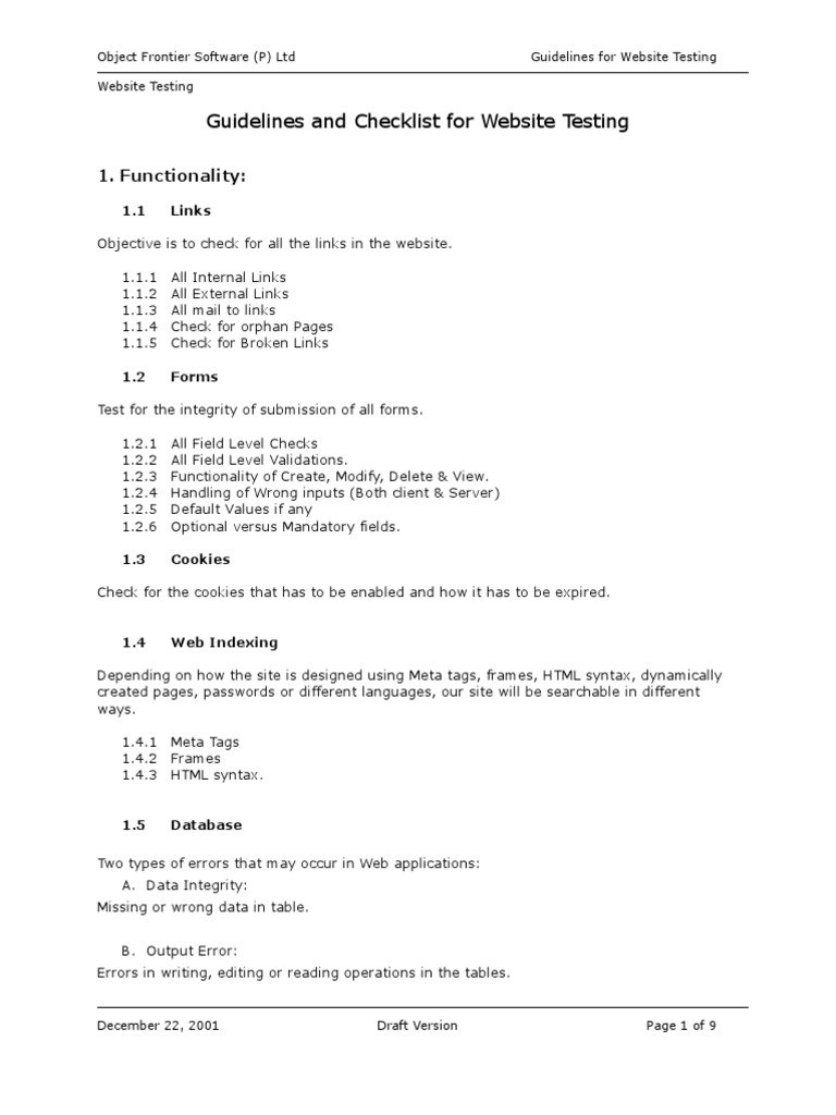 Website Checklist | PDF | Websites | Software Testing