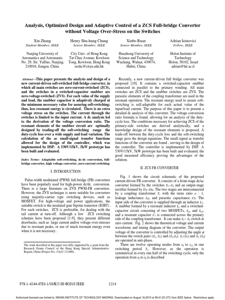 Analysis, Optimized Design and Adaptive Control of A ZCS Full-Bridge ...