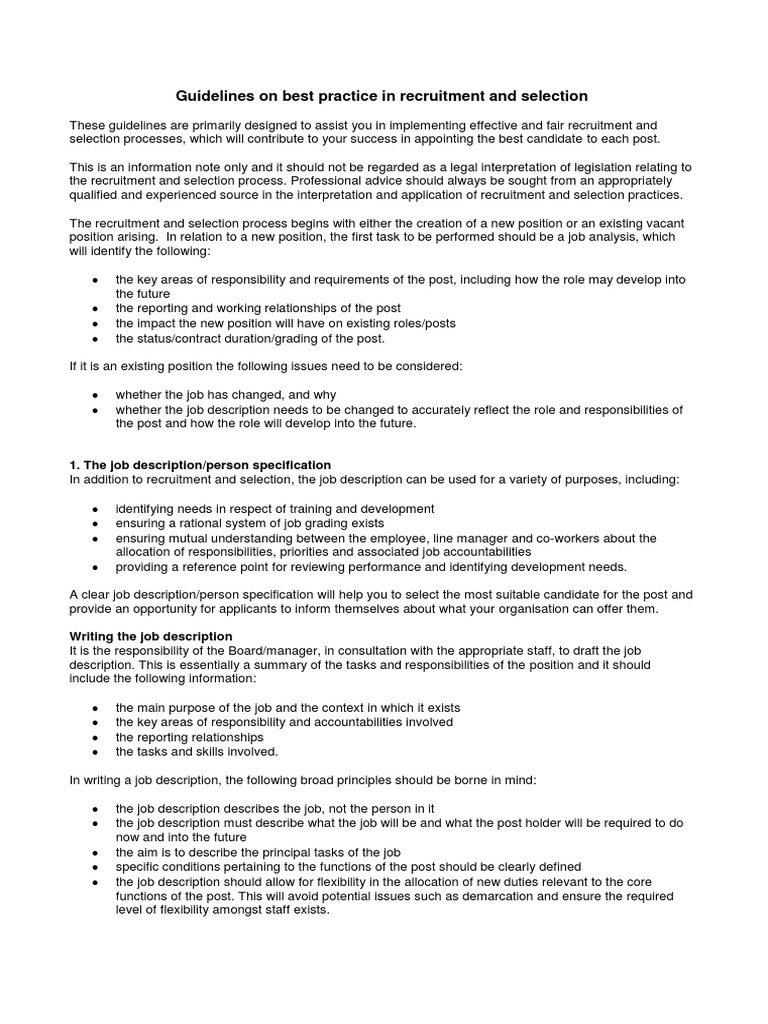 Guidelines on Best Practice in Recruitment and Selection | Recruitment ...