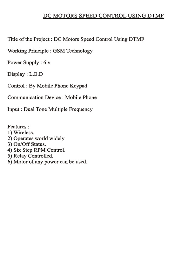DC Motor Speed Control via DTMF System | PDF | Telephone | Relay