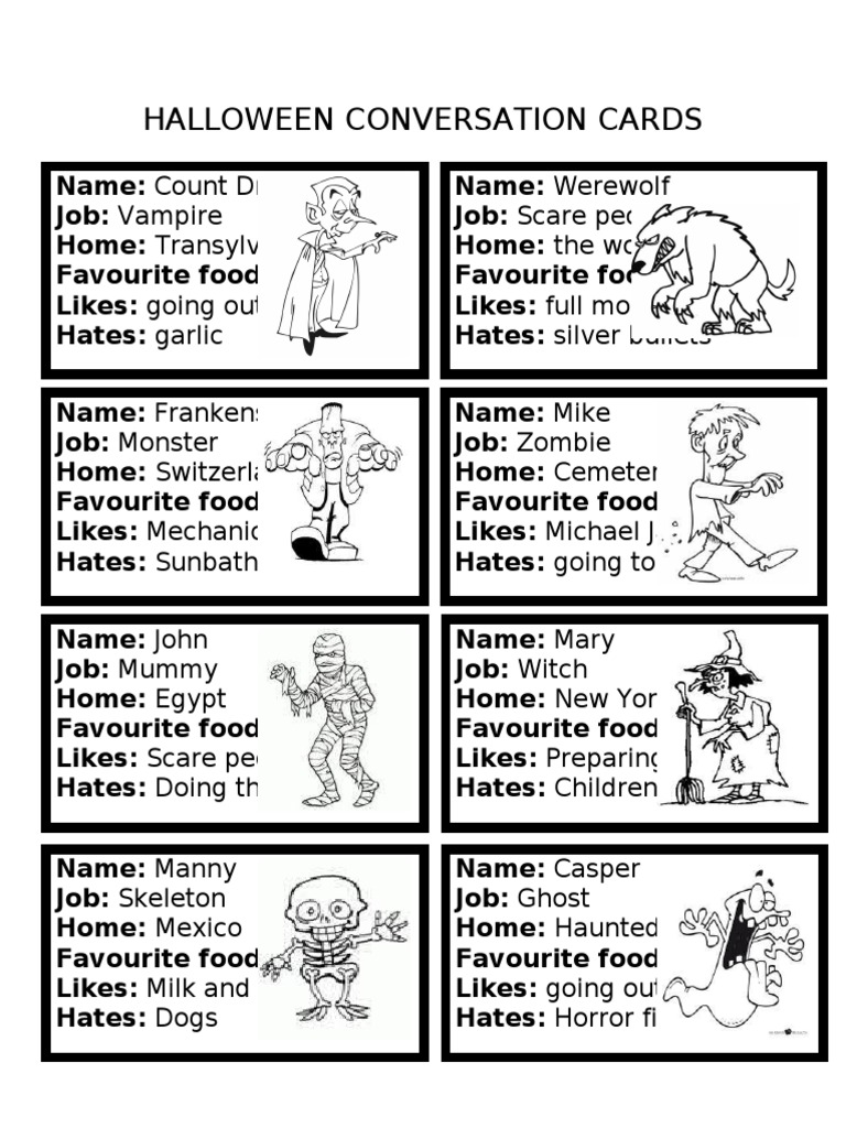 Halloween Character Conversation Cards | PDF | Art | Mystery, Thriller ...