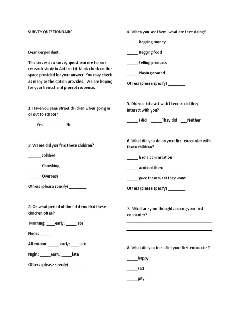 Street Children Encounter Survey | PDF | Wellness