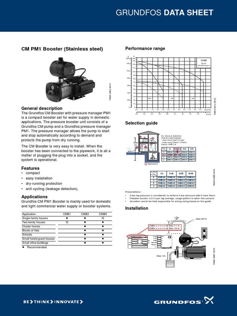 Grundfos Data Sheet: CM PM1 Booster (Stainless Steel) | PDF | Mains ...