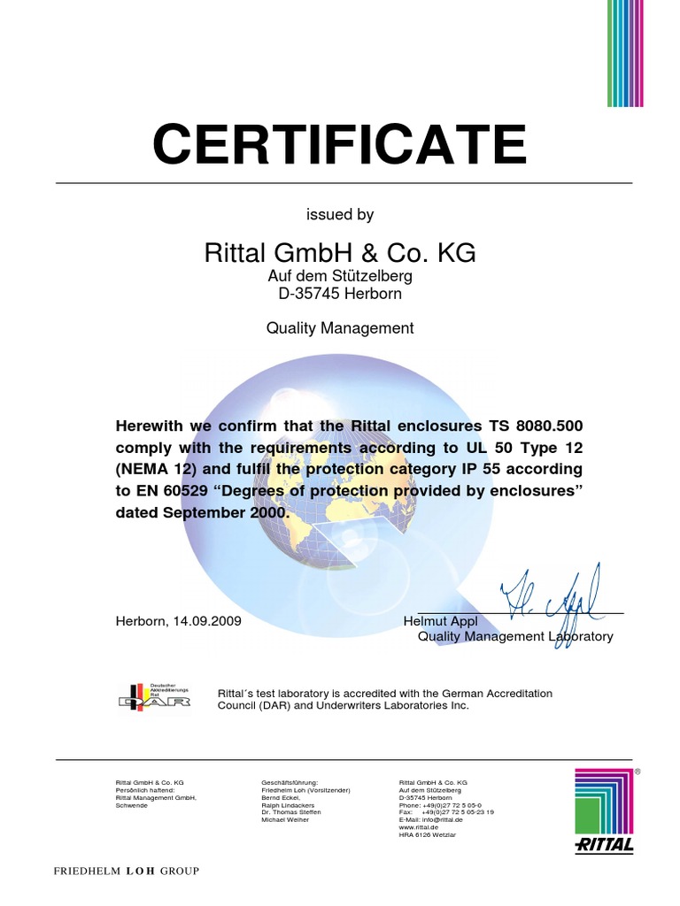 Certificate: Rittal GMBH & Co. KG | PDF