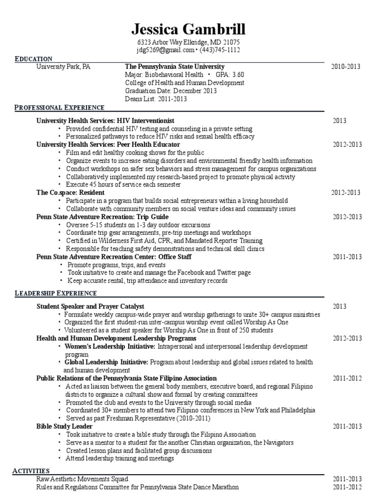 Jessica Gambrill Resume 16 | PDF | Pennsylvania State University ...