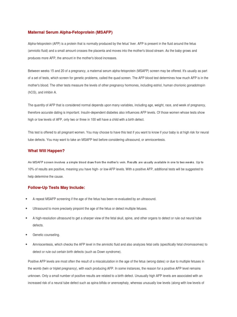 Maternal Serum Alpha-Fetoprotein (MSAFP) | Download Free PDF | Human ...