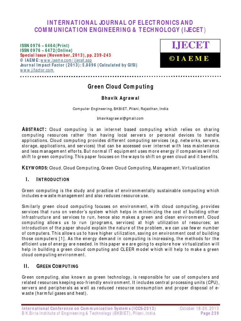 Green Cloud Computing | PDF | Cloud Computing | Virtual Machine