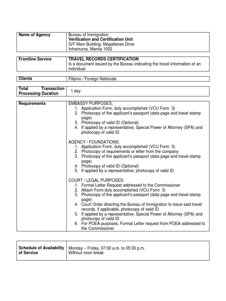 Guidelines and Procedures for Obtaining Travel Records Certification ...