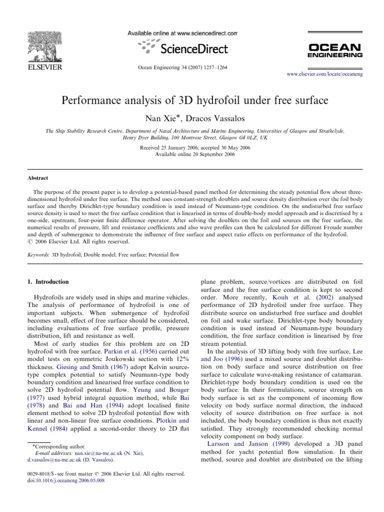 Performance Analysis of 3D Hydrofoil Under Free Surface | PDF | Lift (Force) | Computational ...
