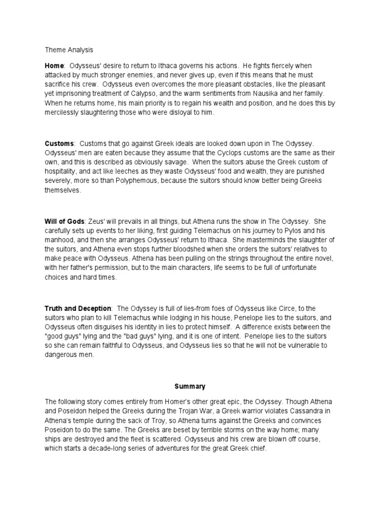 Odyssey - Theme Analysis | PDF | Odyssey | Odysseus