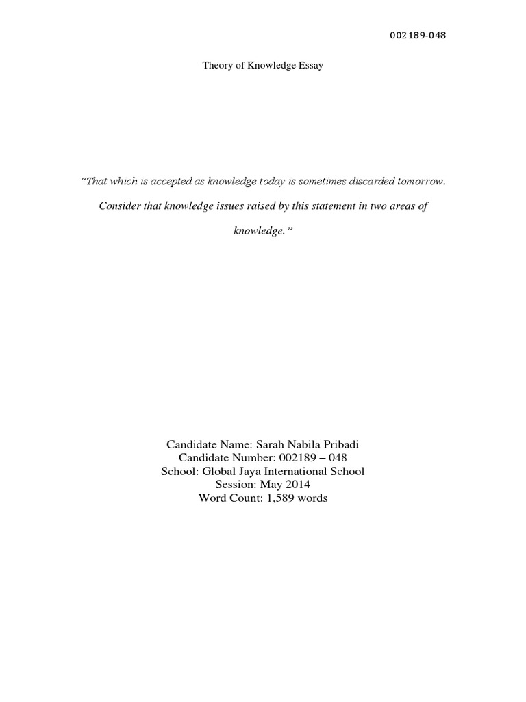 Tok Essay Final Pdf Epistemology Theory