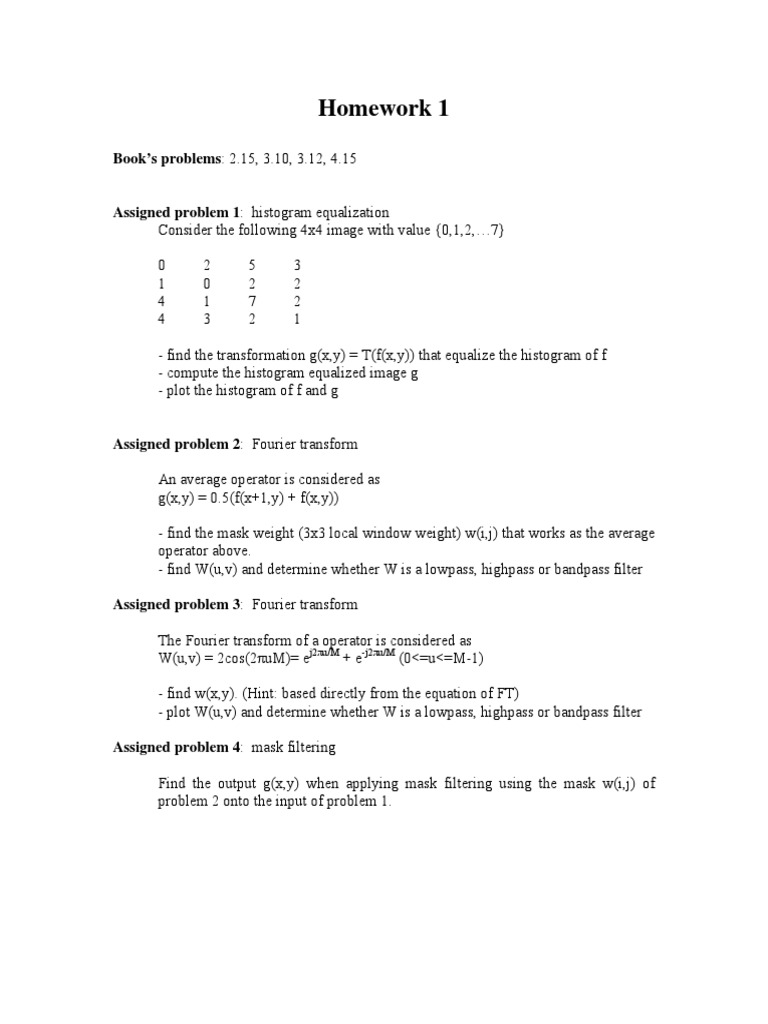 Image Processing Homework Problems | PDF