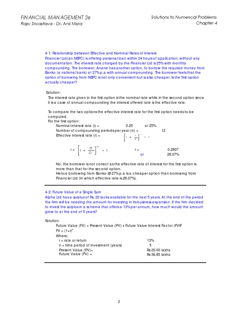 Financial Management 2E: Rajiv Srivastava - Dr. Anil Misra Solutions To ...