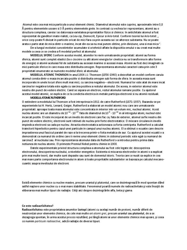 Atomul Este Cea Mai Mica Particula A Unui Element Chimic | PDF