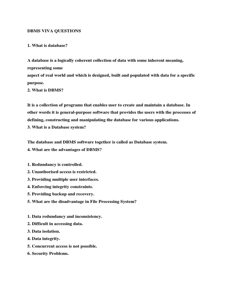 Dbms Viva Questions | PDF | Databases | Relational Database
